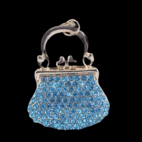 Source Unknown | Accessories | Bag Charm Blue Crystal Kiss Lock Mini ...